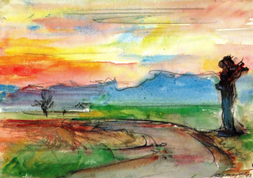 Ondergaande zon bij Auberive – Caput Ovis Kunstkaarten